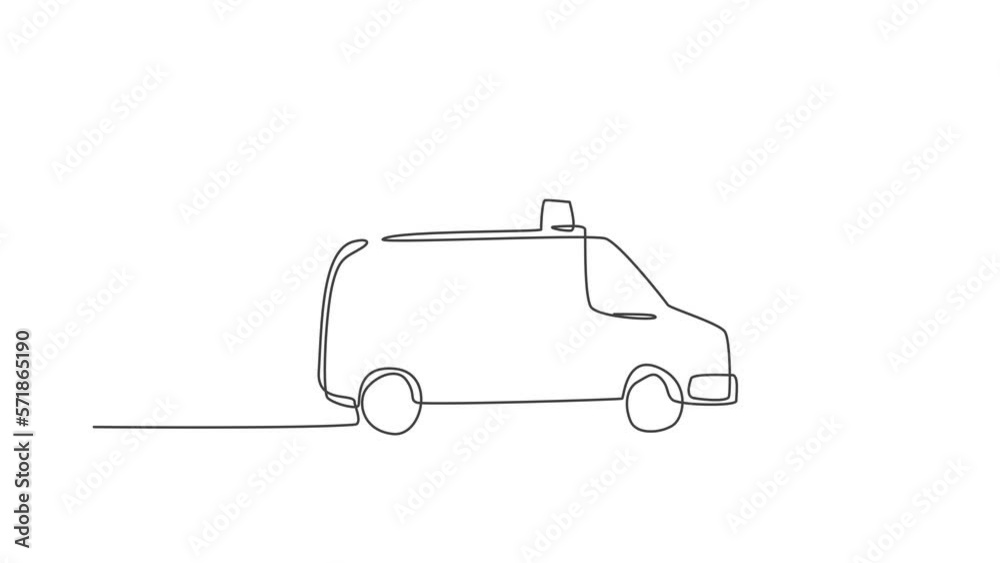 Animation of one line drawing hospital ambulance car to help injury ...