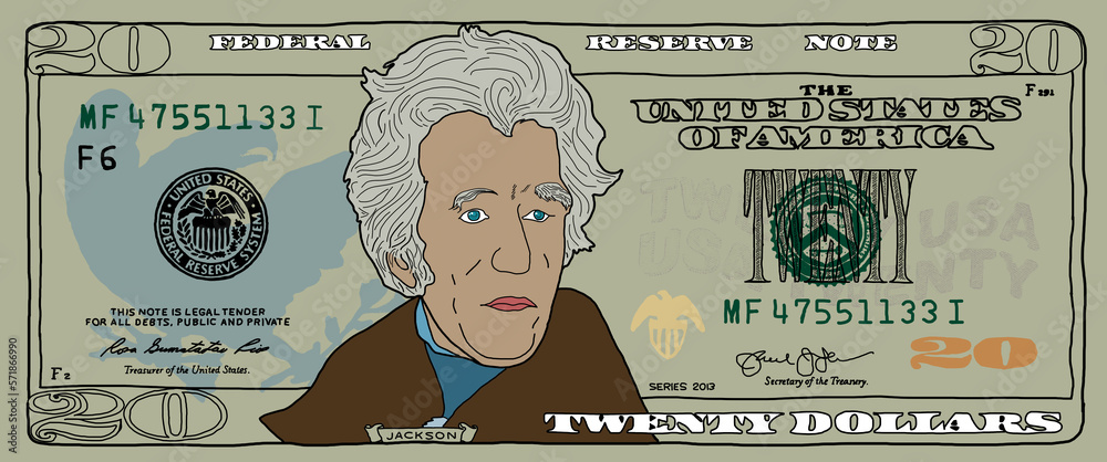 Cartoon hand drawn colorized 20 dollar banknote Stock Illustration ...