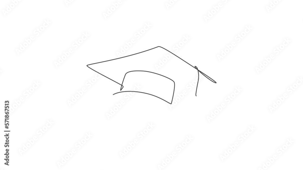 Graduation hat. Animated self drawing of continuous line draw graduate ...