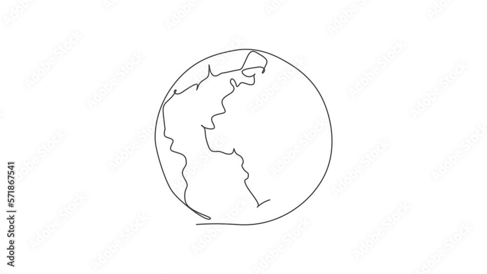 World globe earth. Animated self drawing of continuous line global map ...