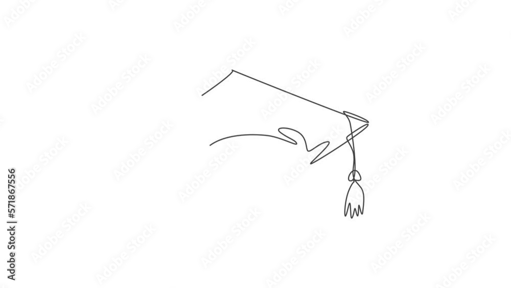 Graduation cap. Animated self drawing of continuous line university ...