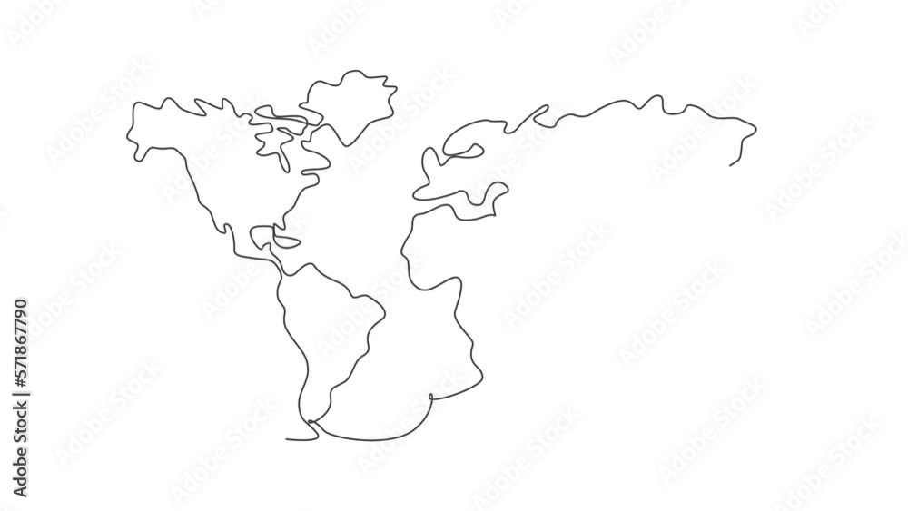 World map. Animated self drawing of continuous one line draw world ...
