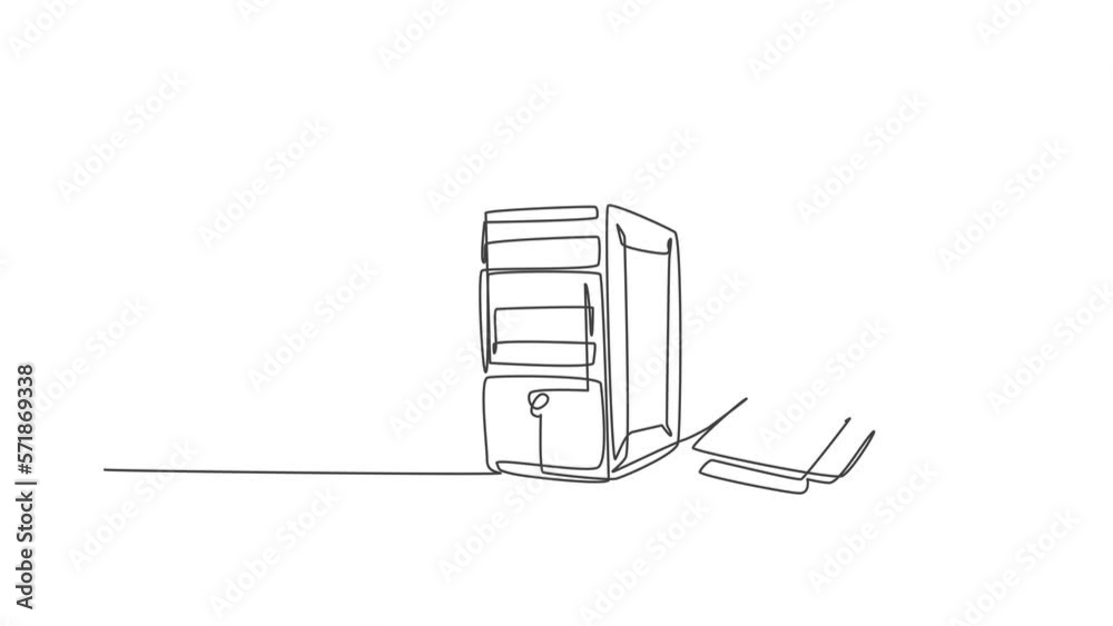 Animation of one single line drawing of cpu computer with inkjet ...