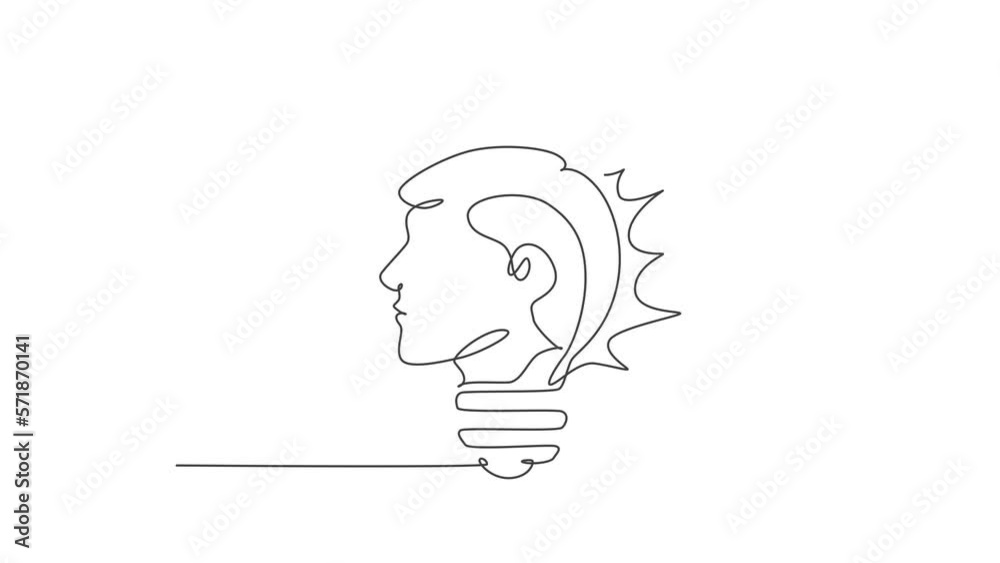 Animated self drawing of one continuous line draw human head from side ...