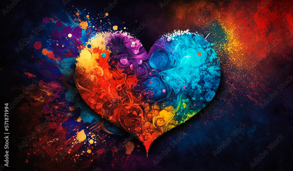 Abstract art. Colorful painting art of a heart shape. Forgiving love ...