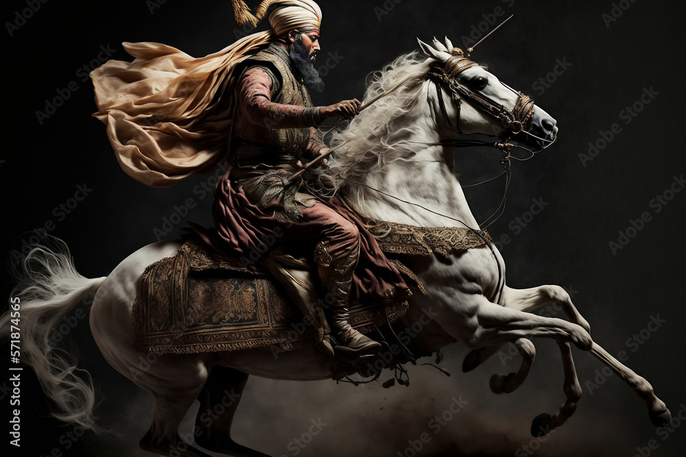 sultan or caliph, king, riding a horse, with a turban, generative ai ...