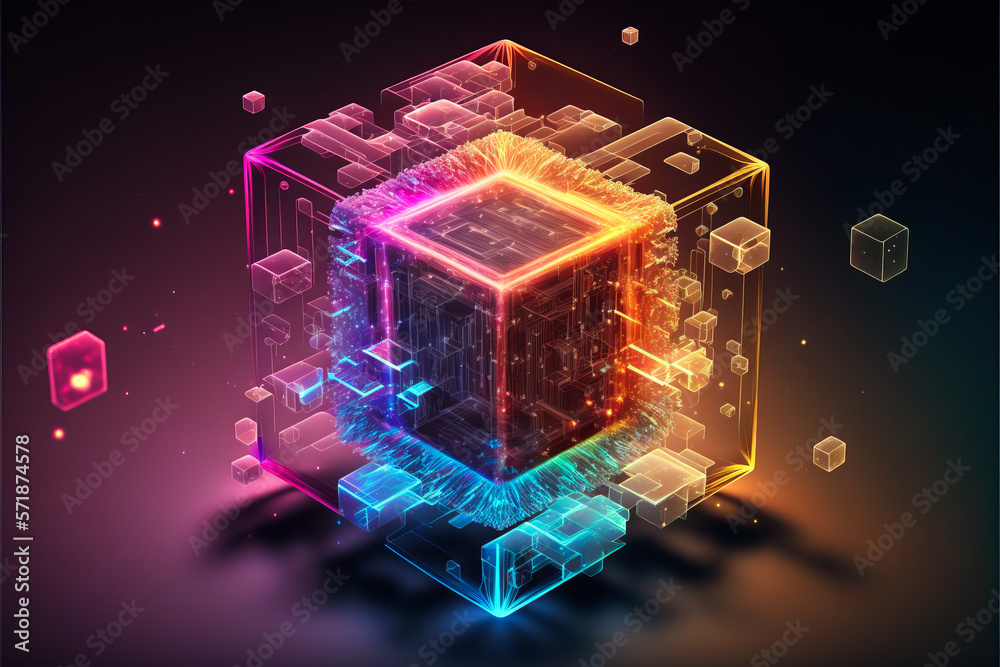 Digital cube encoder technology concept. generative ai Stock ...