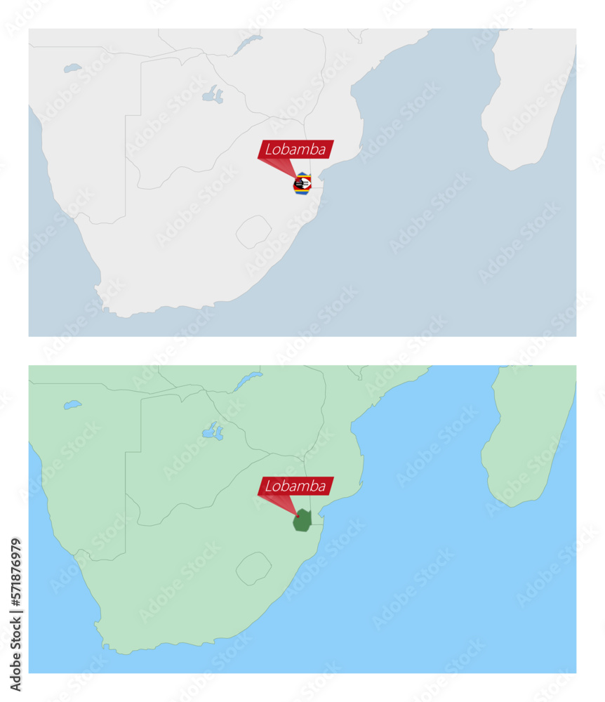 Swaziland map with pin of country capital. Two types of Swaziland map ...