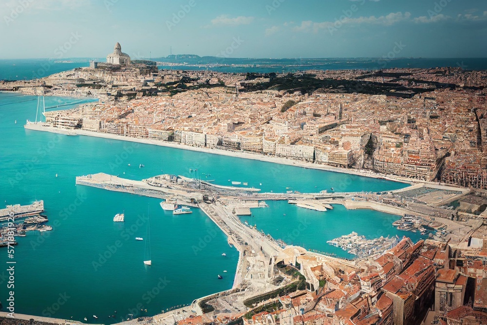 Marseille, vue depuis le vieux port sur la basilique de notre Dame de ...