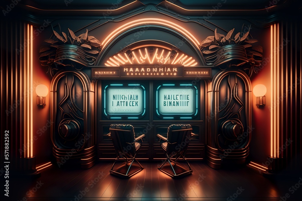 Dark sci-fi gothic theater stage entrance in underground world of a ...