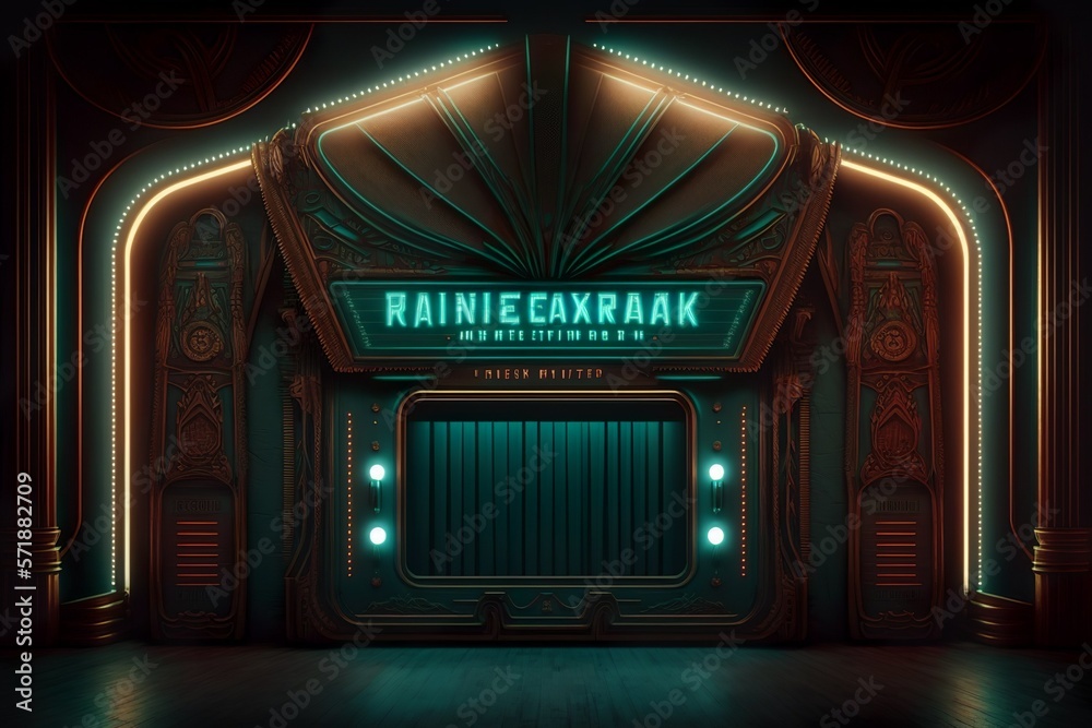 Dark sci-fi cyberpunk computer room with terminal screen device and ...