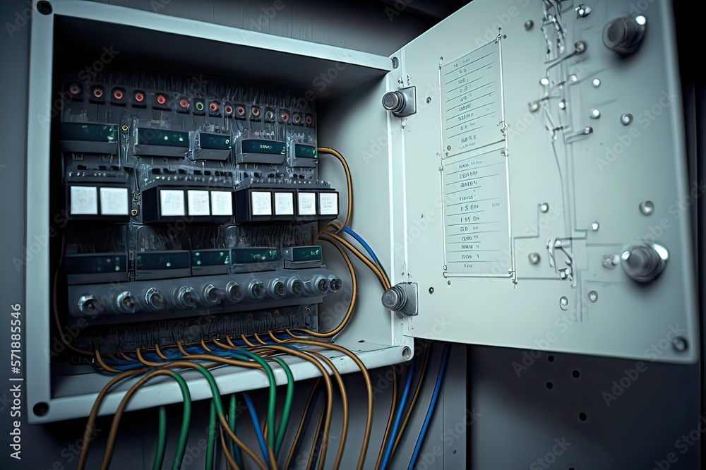 Electrical panelboard. Photo generative AI. Stock Illustration | Adobe ...