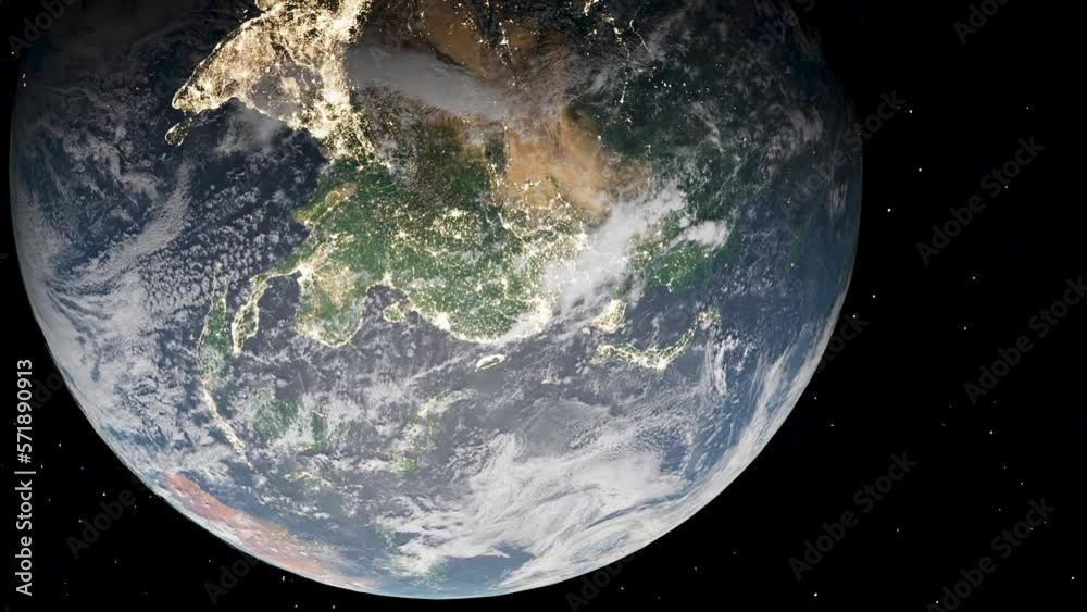 Earth viewed from space with focus on Asia. Detailed 3D render against ...