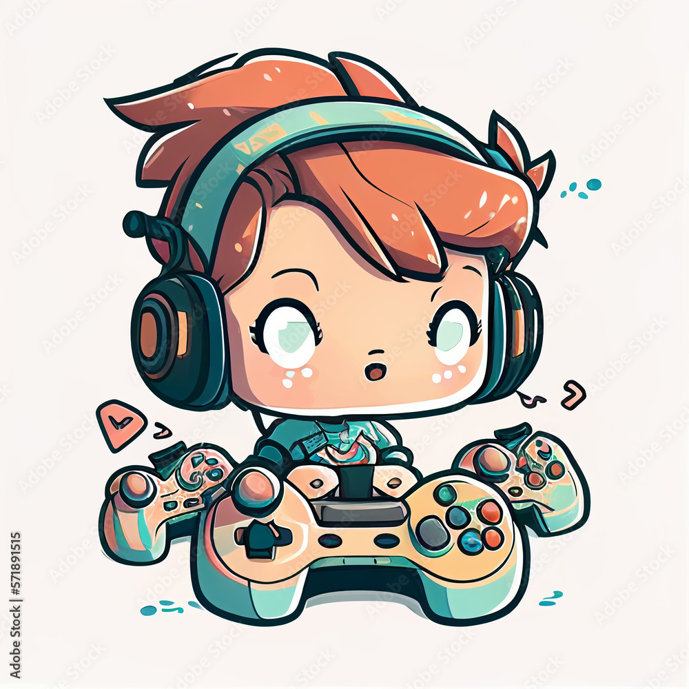 Chibi gamer girl cute kawaii gamer girl illustration icon graphic Stock ...