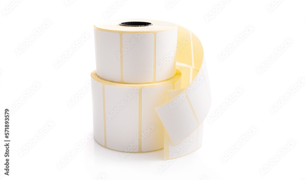 Barcode sticker rolls with empty sheet for print isolated on white ...