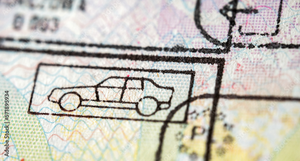 International travel visa passport stamp. Close up macro detail of ...