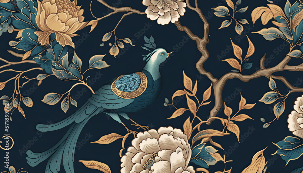 Chinoiserie wallpaper, Generative AI Stock Illustration | Adobe Stock