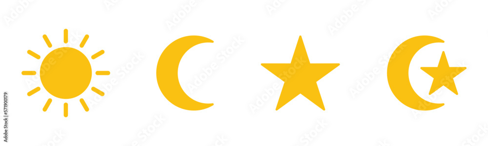 Sun, moon, stars, and moon stars icon vector set. Light source of the ...