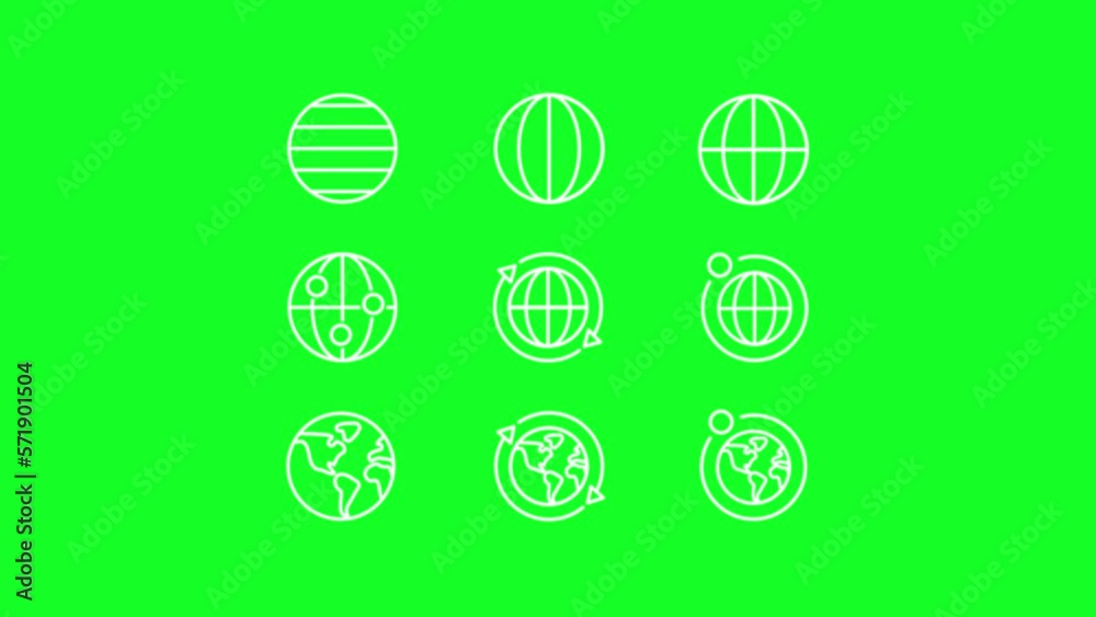 Animated globe model white line icon. Earth satellite. Map of world ...