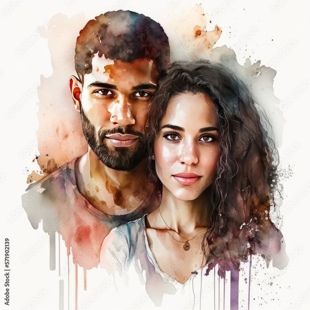 Stockillustratie Sweet But Serious Loving Man And Woman Biracial Heterosexual Couple Love