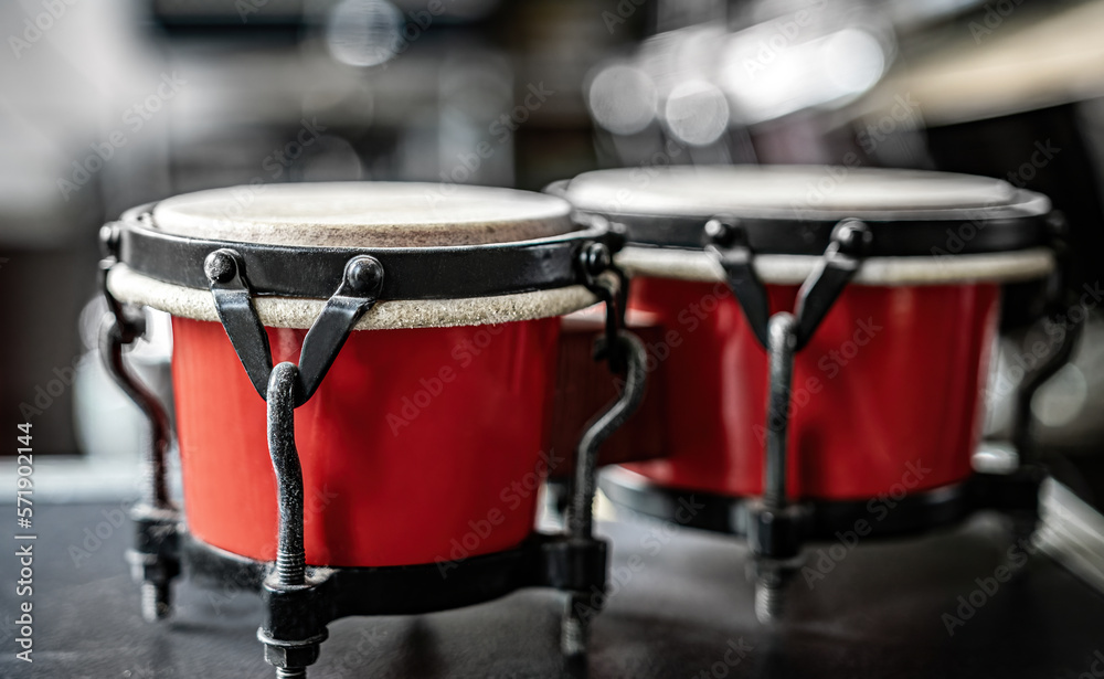 Red drums in recording studio for hard beat perfomance. Professional ...