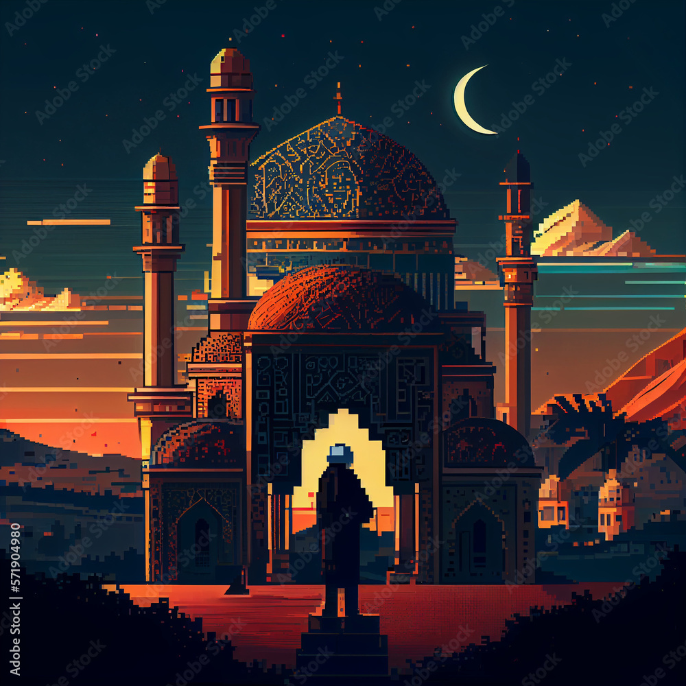 Islamic Mosque. 64 Bit Pixel Art Style. AI Generated Stock Illustration ...