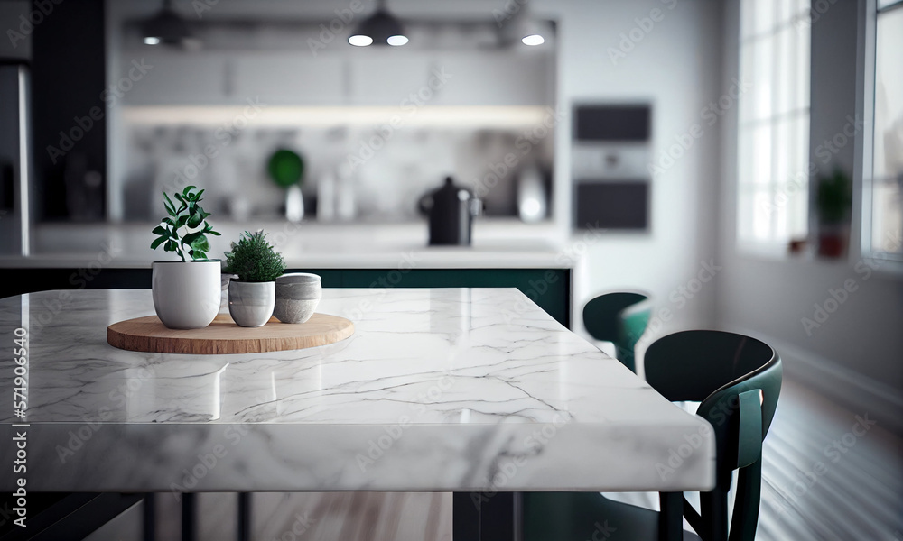Marble table with modern kitchen background for product display ...
