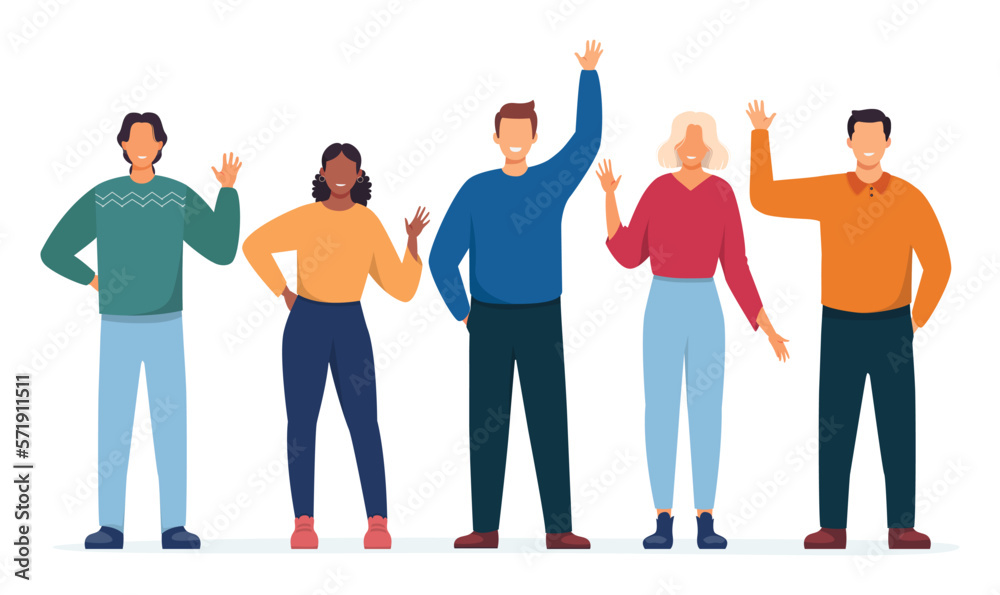 Group of business people. People waving hand illustration. Teamwork ...