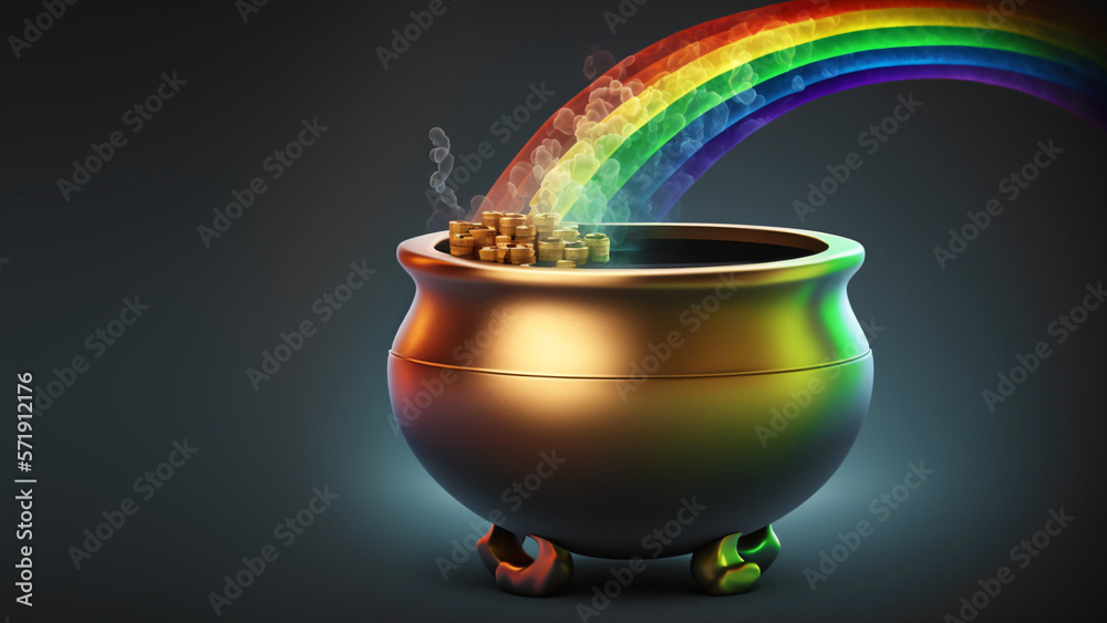 pot of gold at the end of a rainbow like a fairy tale, generative ai ...