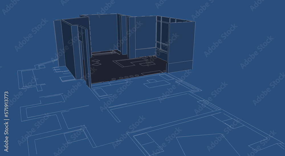 ภาพประกอบสต็อก Architectural 3d illustration of a house plan both 2d ...