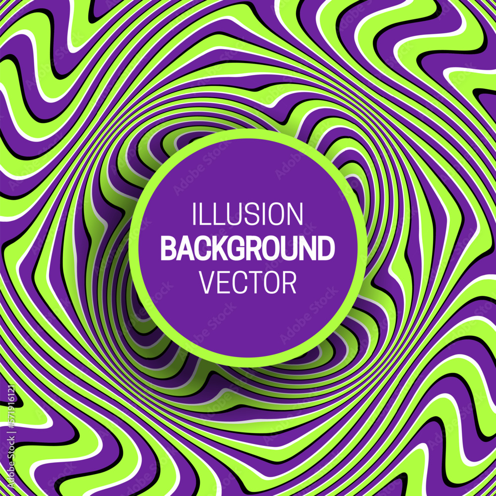 Round frame on optical illusion hypnotic background of moving warped ...