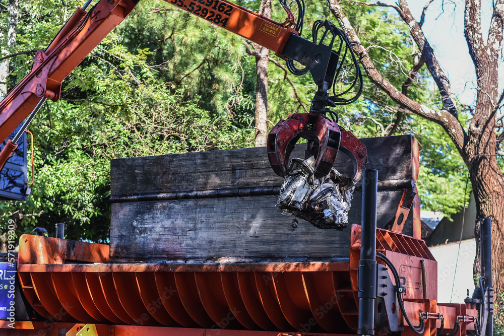 scrap compactor truck, metal recycling. Stock Photo | Adobe Stock