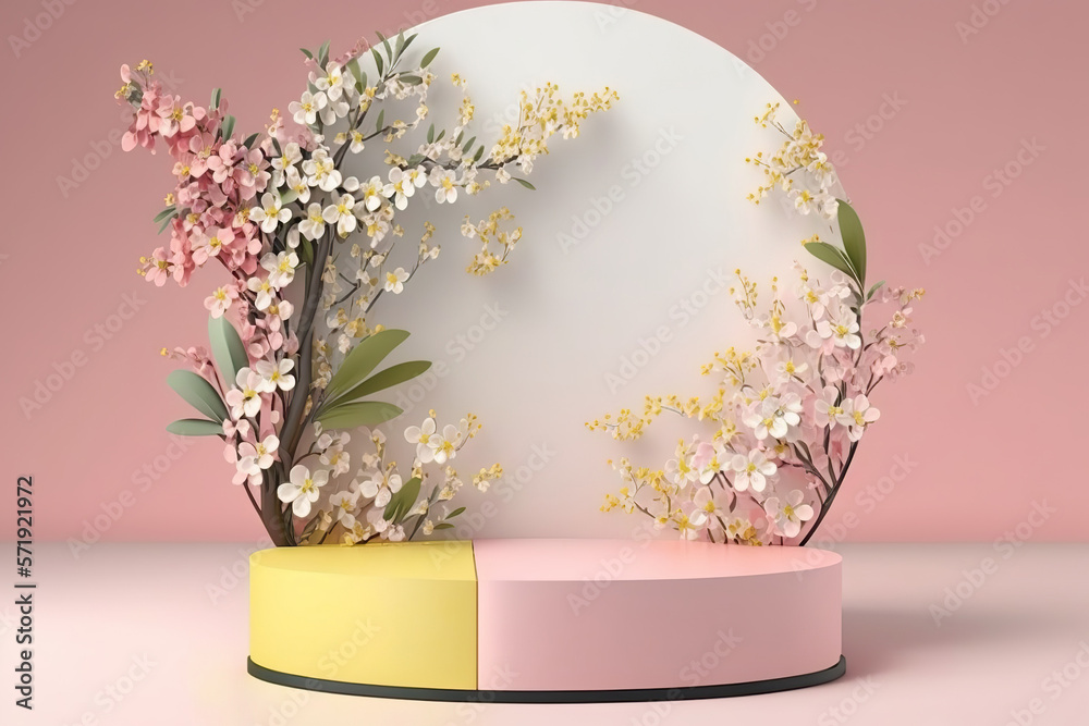 Abstract background with minimal cylindrical podium display and ...