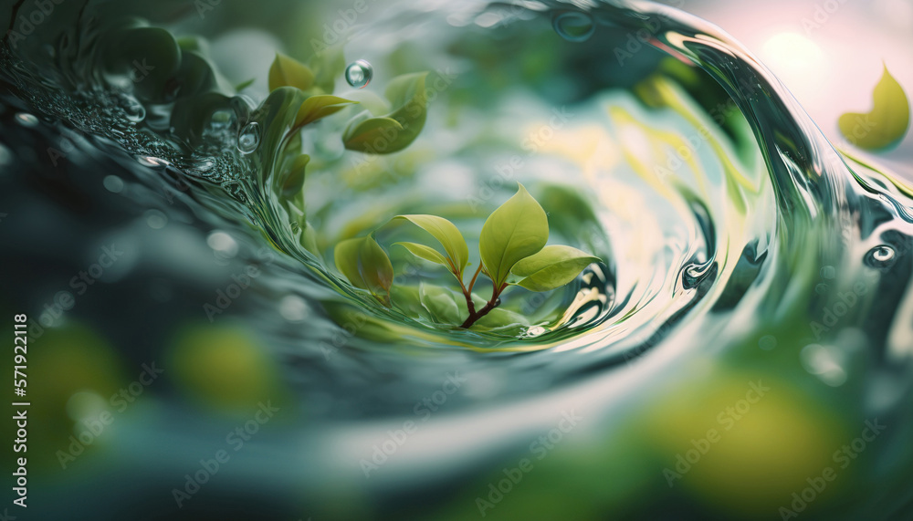 Beautiful spring detailed close up stream of fresh water with young ...