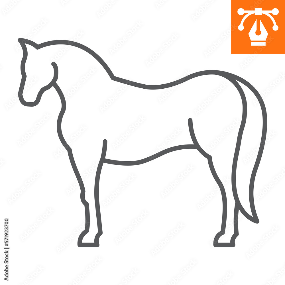 Horse line icon, outline style icon for web site or mobile app, animals and livestock, mustang ...