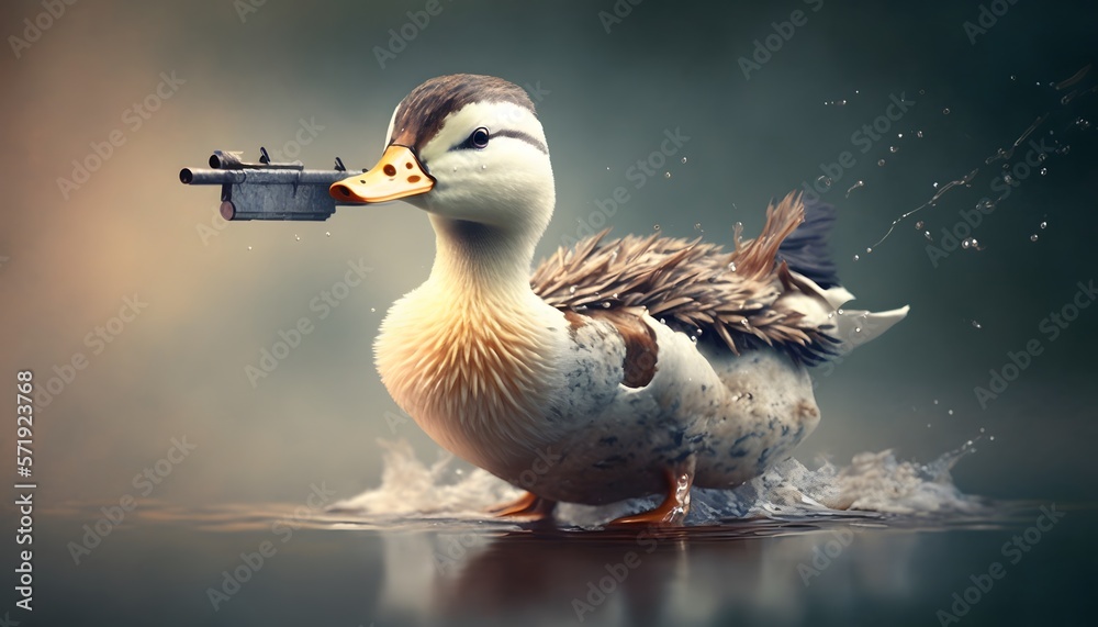 duck shooting a gun created using AI Generative Technology Stock ...