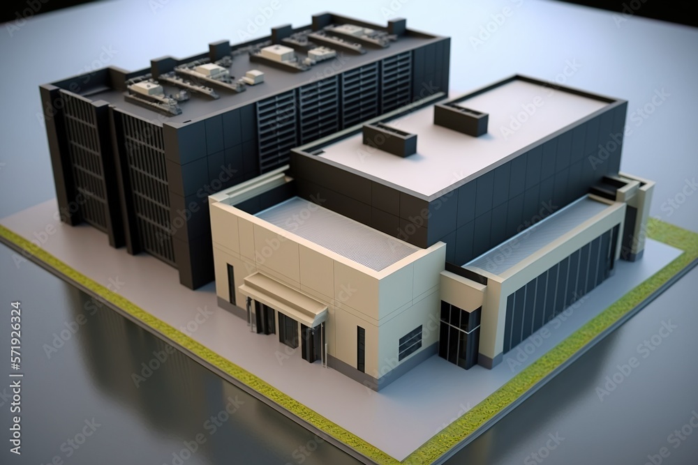 AI generation, 3D model of factory buildings Stock Illustration | Adobe ...