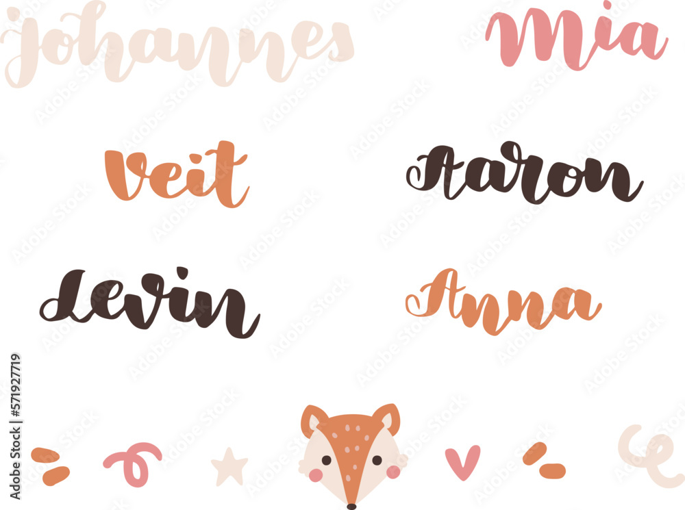Hand-drawn lettering isolated over white. German names. Perfect for ...
