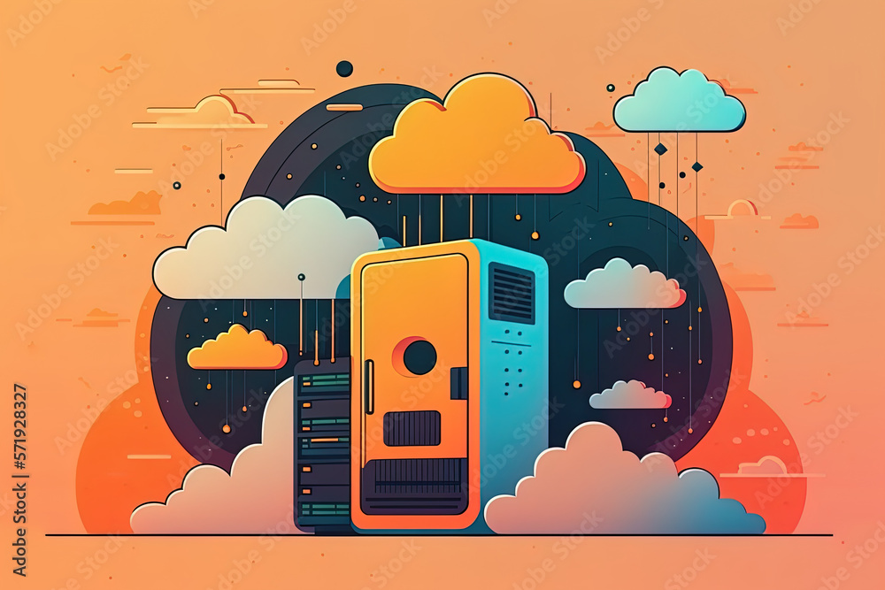 Cloud computing concept in pastel color cartoon style. This image ...