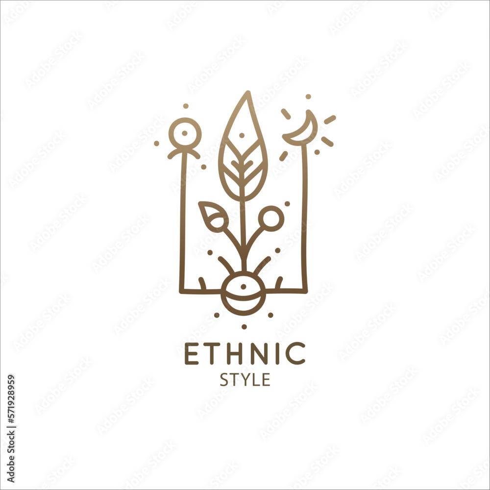 Abstract plant logo. Decoraitive emblem sprouted seed in linear style ...