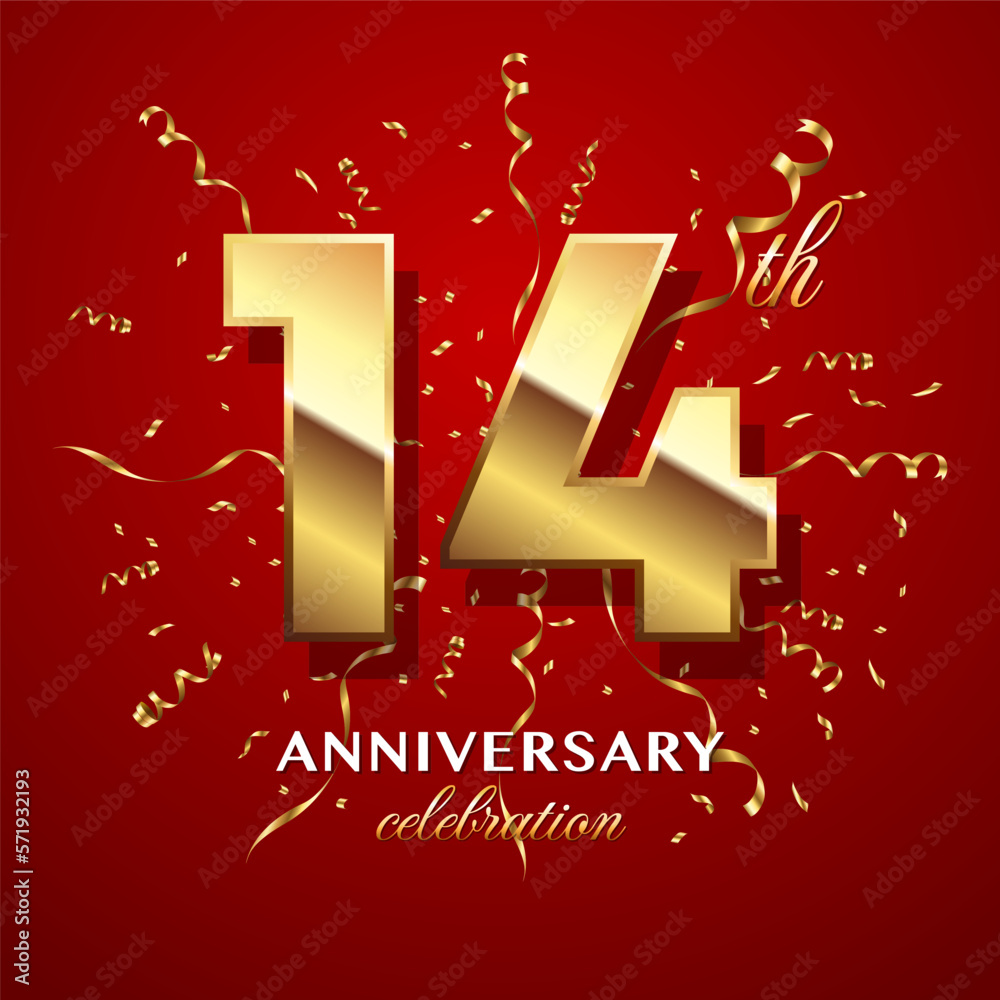 14th Anniversary Celebration. logo design with golden numbers and text ...