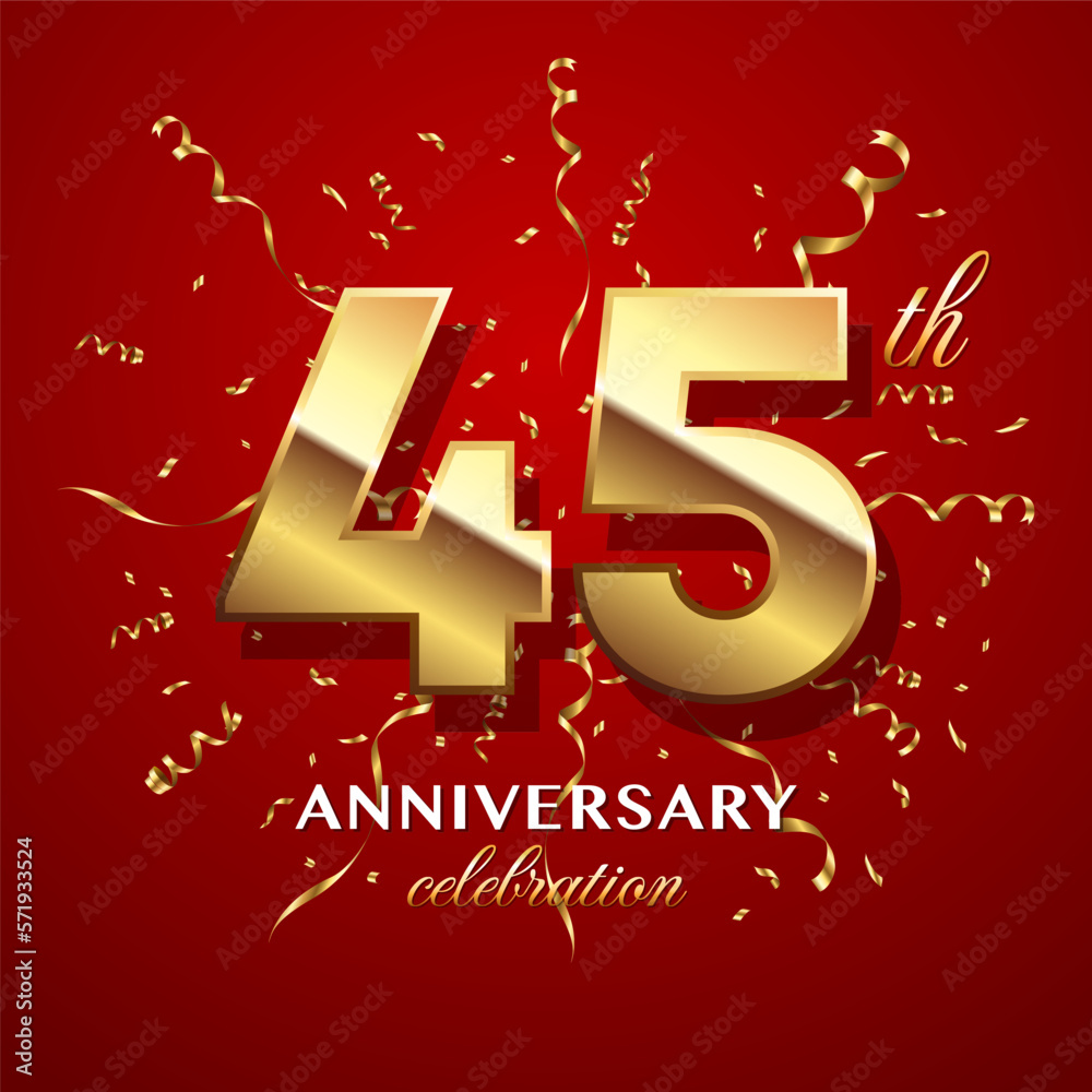 45th Anniversary Celebration. logo design with golden numbers and text ...