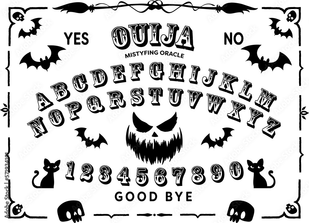 Ouija Board Graphic template . Black and white symbols of moon ,sun ...