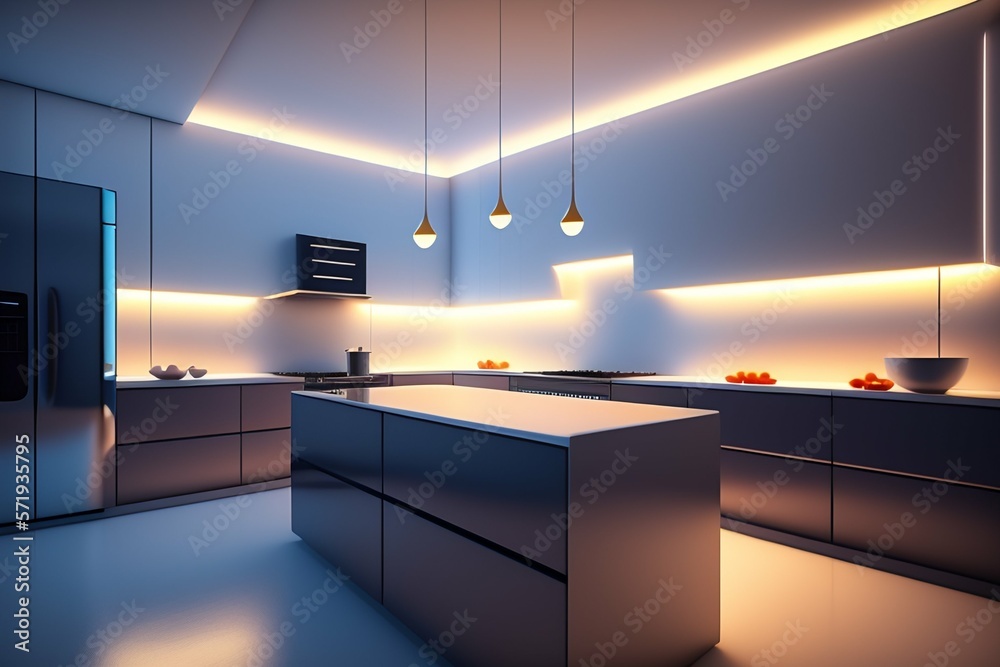 Futuristic minimalistic kitchen, interior, neon, glow, zaha hadid ...