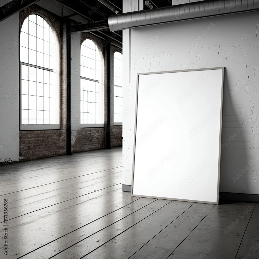 Blank white frame in a moden style loft appartement. Mock up template ...