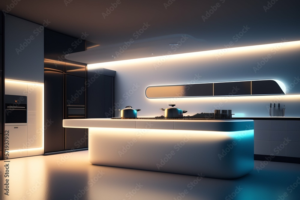 Futuristic minimalistic kitchen, interior, neon, glow, zaha hadid ...