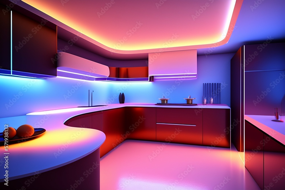 Futuristic minimalistic kitchen, interior, neon, glow, zaha hadid ...
