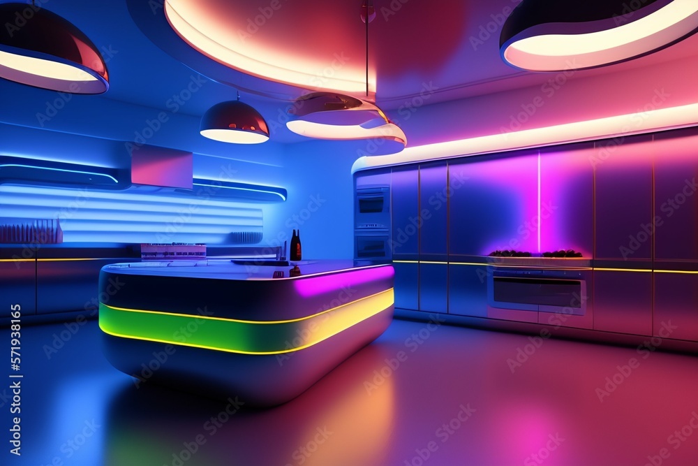 Futuristic minimalistic kitchen, interior, neon, glow, zaha hadid ...