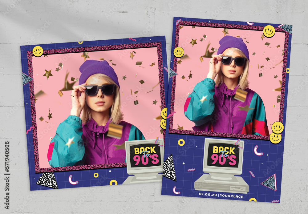 90s Night Photo Card Template Stock Template | Adobe Stock