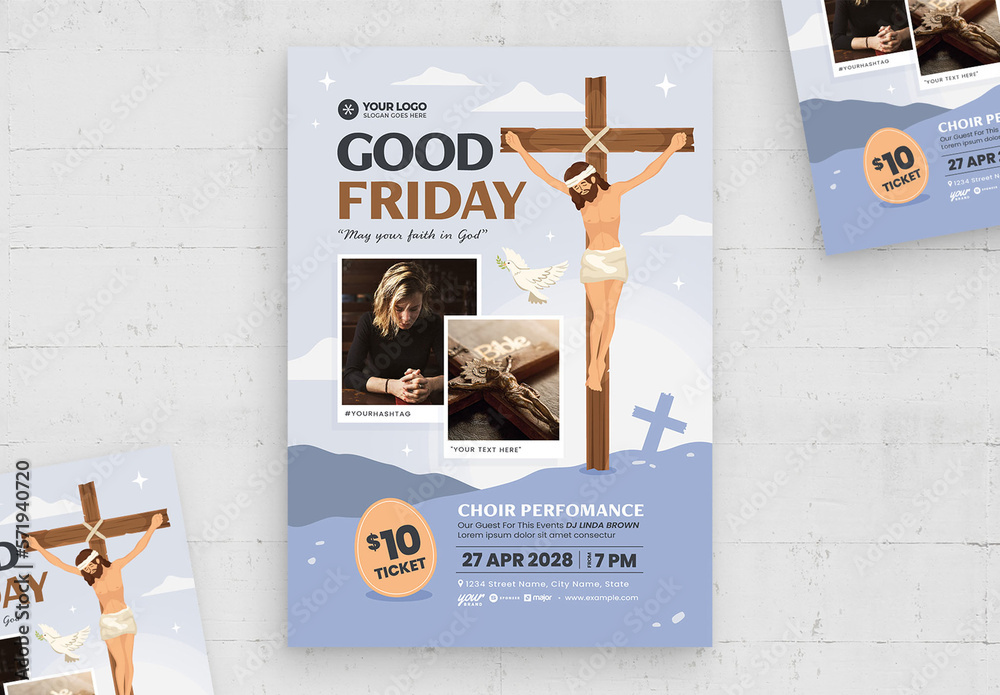 Good Friday Easter Flyer Template with Jesus on Cross Stock Template ...